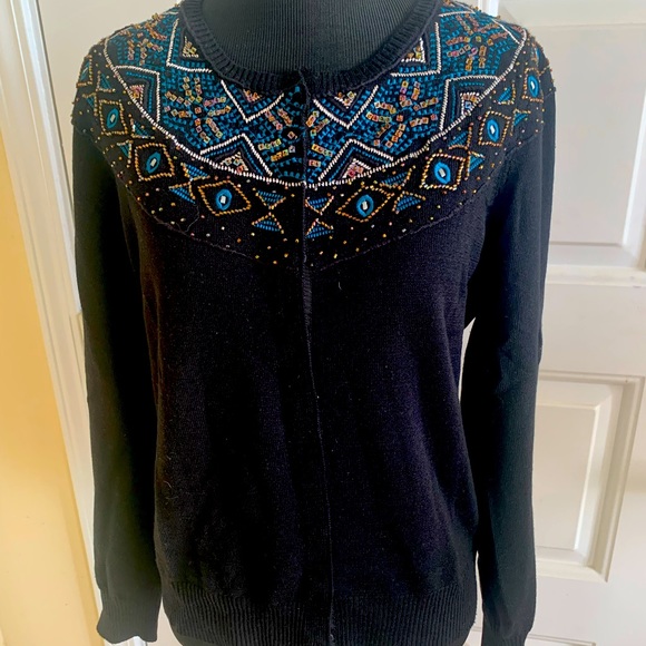 Sigrid Olsen | Sweaters | Sigrid Olsen Black And Blue Beaded Cardigan ...